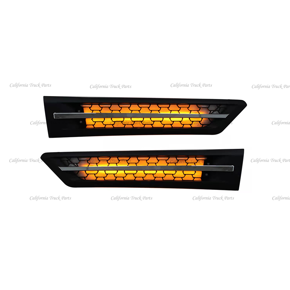 2Pcs Hood Air Intake Grille With Amber/Bllue LED For Freightliner Casc ...