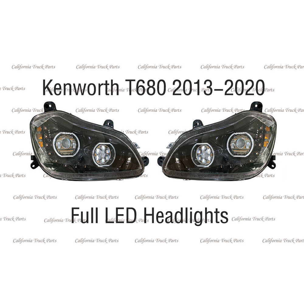 Kenworth T680 Full LED Headlights Sequential Turn Signals Chrome/Black ...