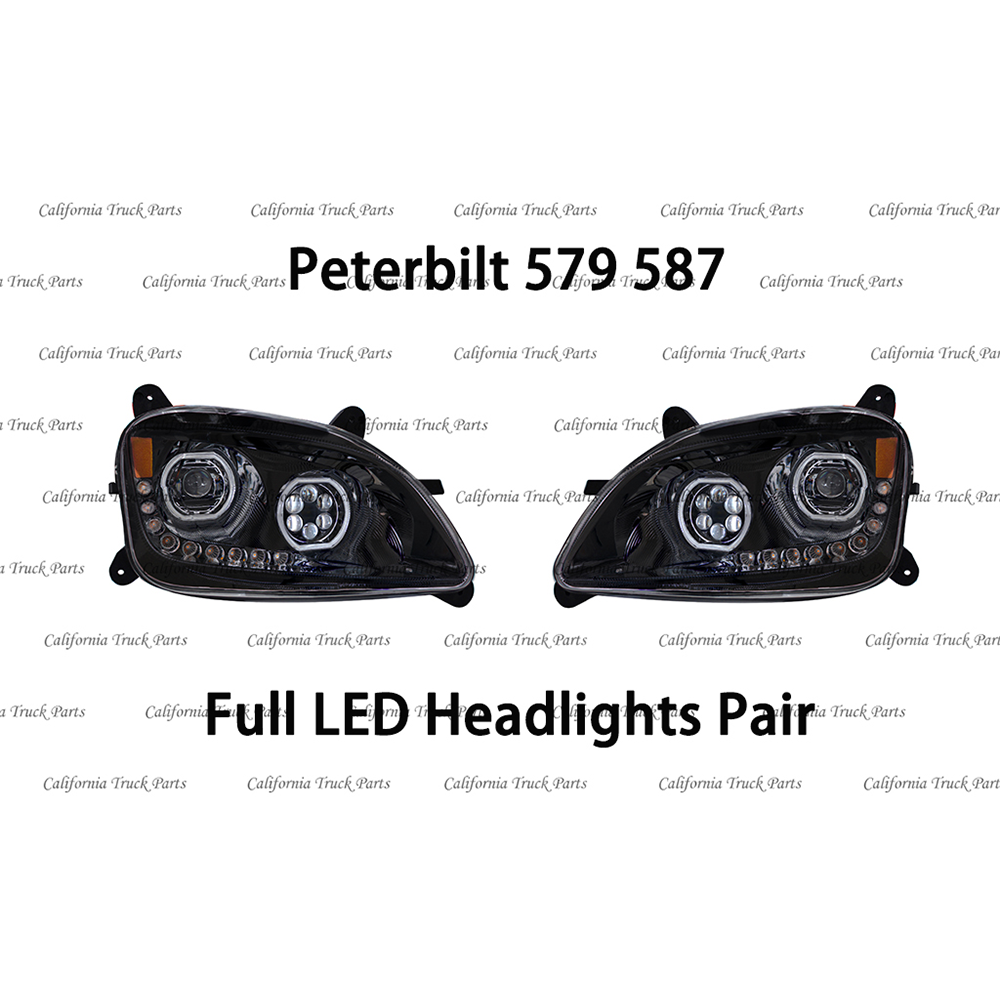Peterbilt 579 587 Full LED Headlights Sequential Turn Signals Chrome/B ...
